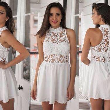 Charming Short Prom Dresses,White Lace Prom Dress,Mini Party Dress on ...