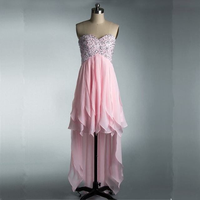 High Low Pink Prom Dress Beading Chiffon Long Back Short Front Teens ...