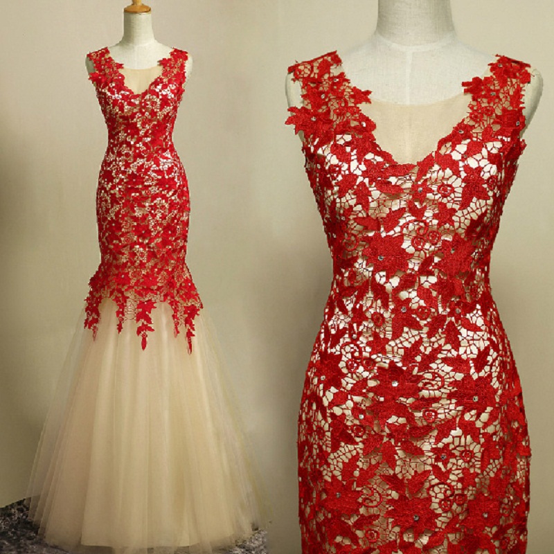 Charming Red Lace Evening Dress,elegant Evening Dresses,formal Evening ...