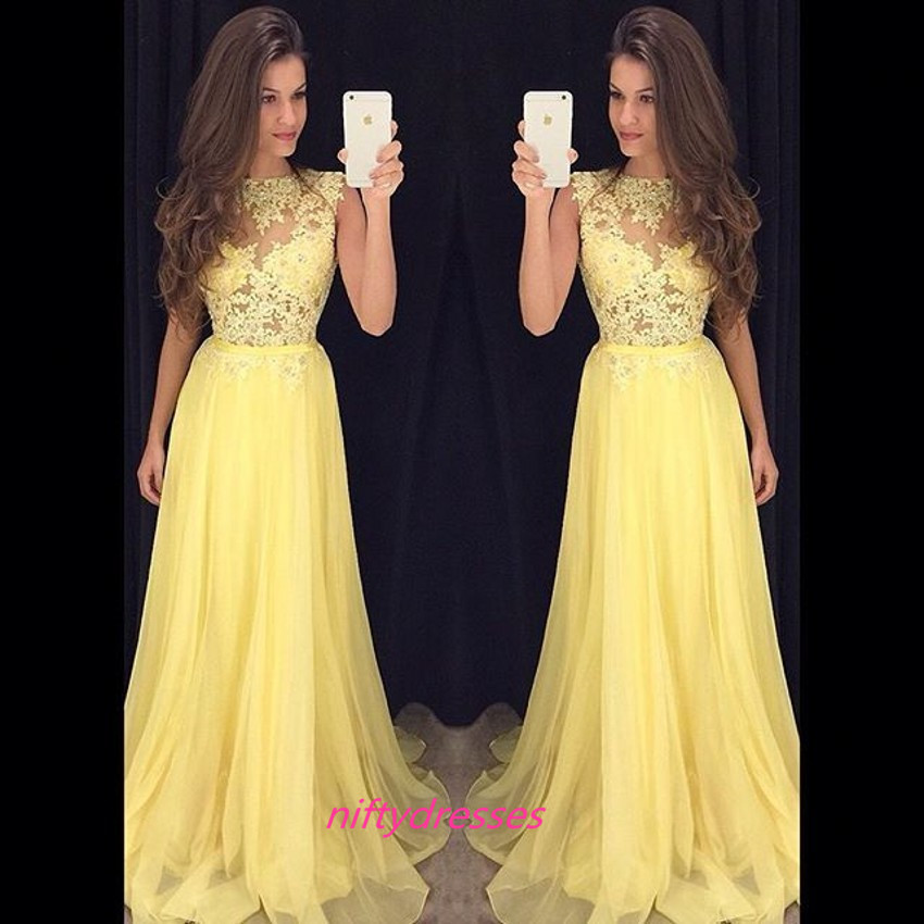 Yellow Prom Dresses,long Lace Bodice Dress,chaming Homecoming Dress on ...